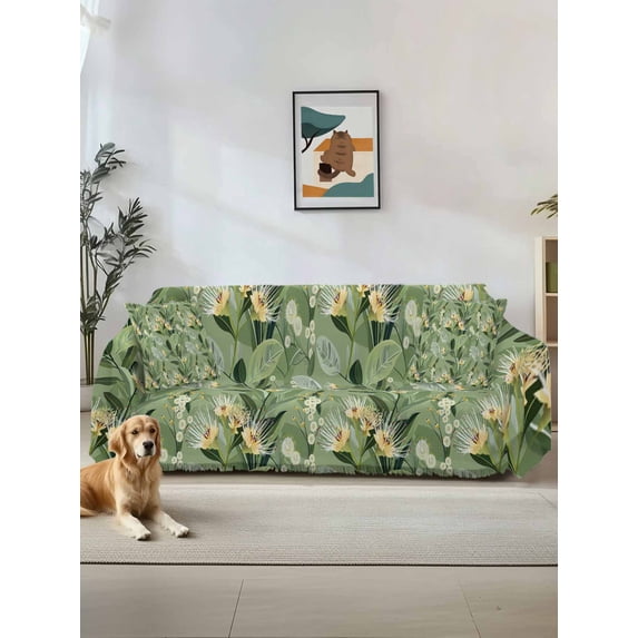 Green Summer Botanical Couch Cover Sofa Covers 3 Cushion Sectional ...