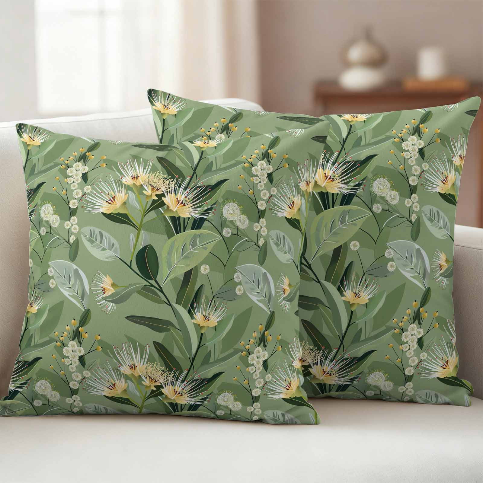 Green Summer Botanical Outdoor Waterproof Throw Pillow Covers 24x24 Set ...