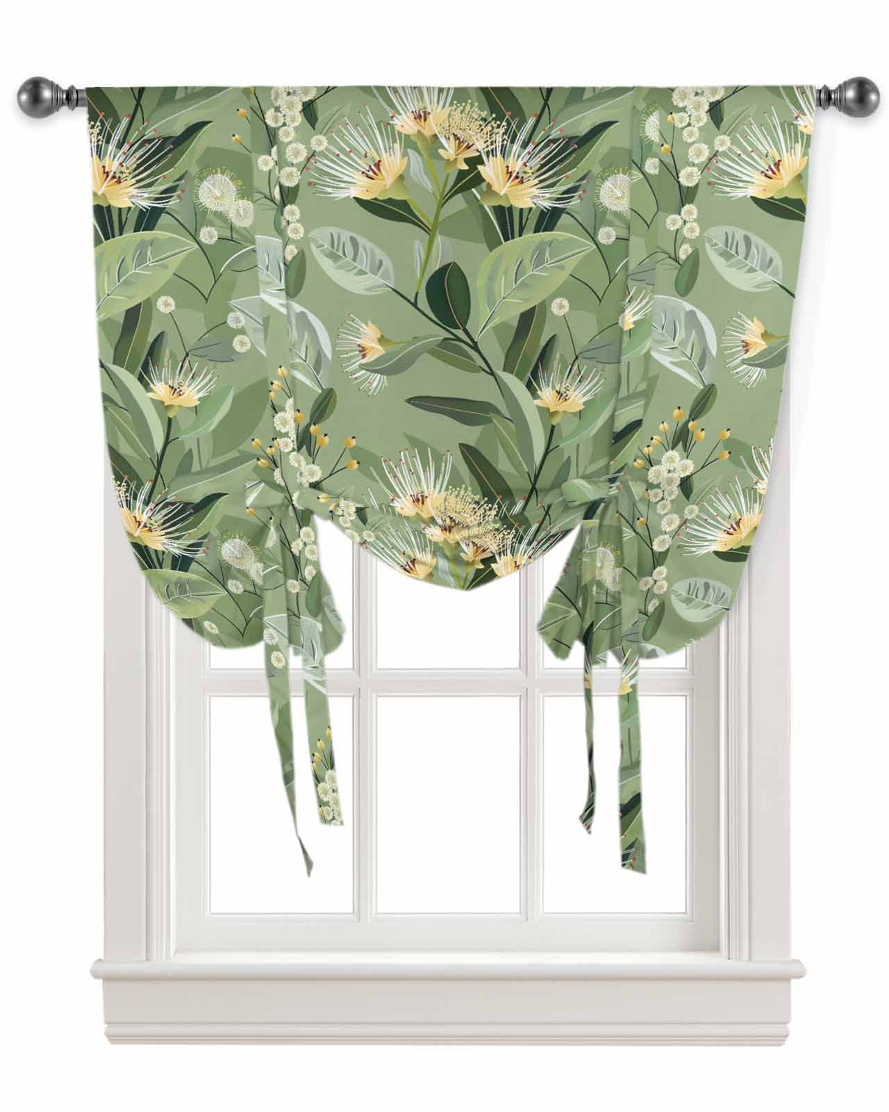 Green Summer Botanical Tie Up Curtains for Kitchen Bathroom Bedroom ...