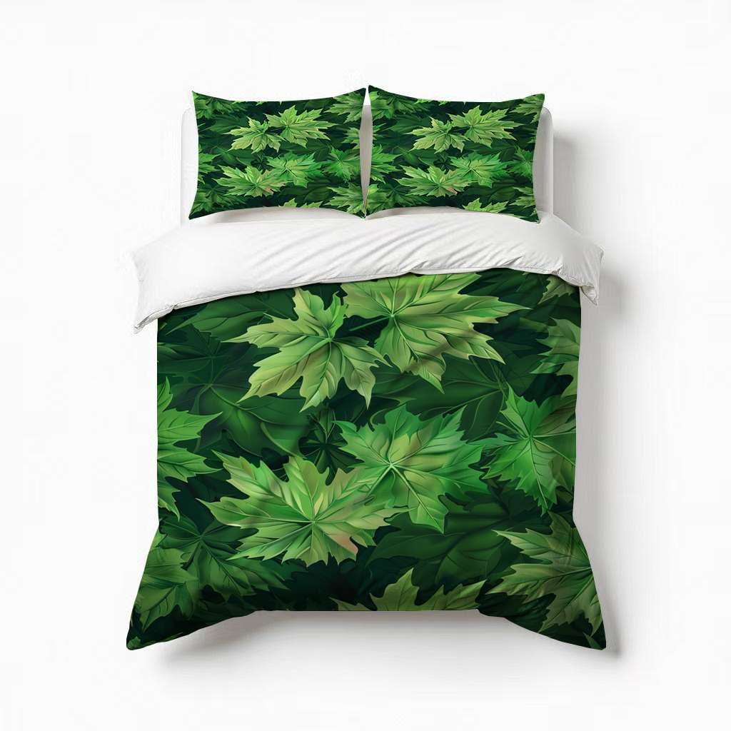 Green Summer Leaves Maple Leaf Bedding Set 3 Pcs Soft Microfiber Quilt ...