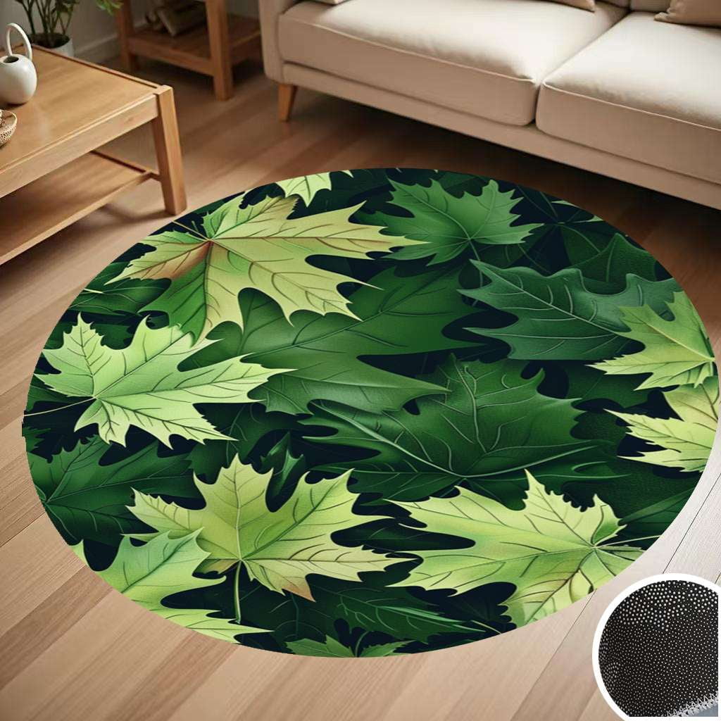 Green Summer Leaves Maple Leaf Round Carpet Living Room Bedroom Home ...