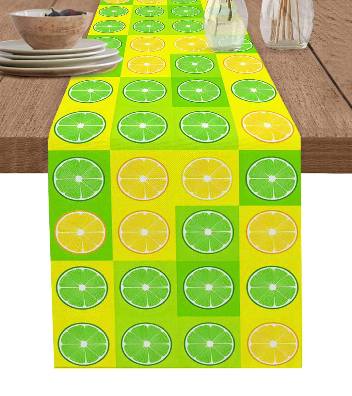 Green Summer Lemon Burlap Cotton Table Runner 13x72 Inches Long ...