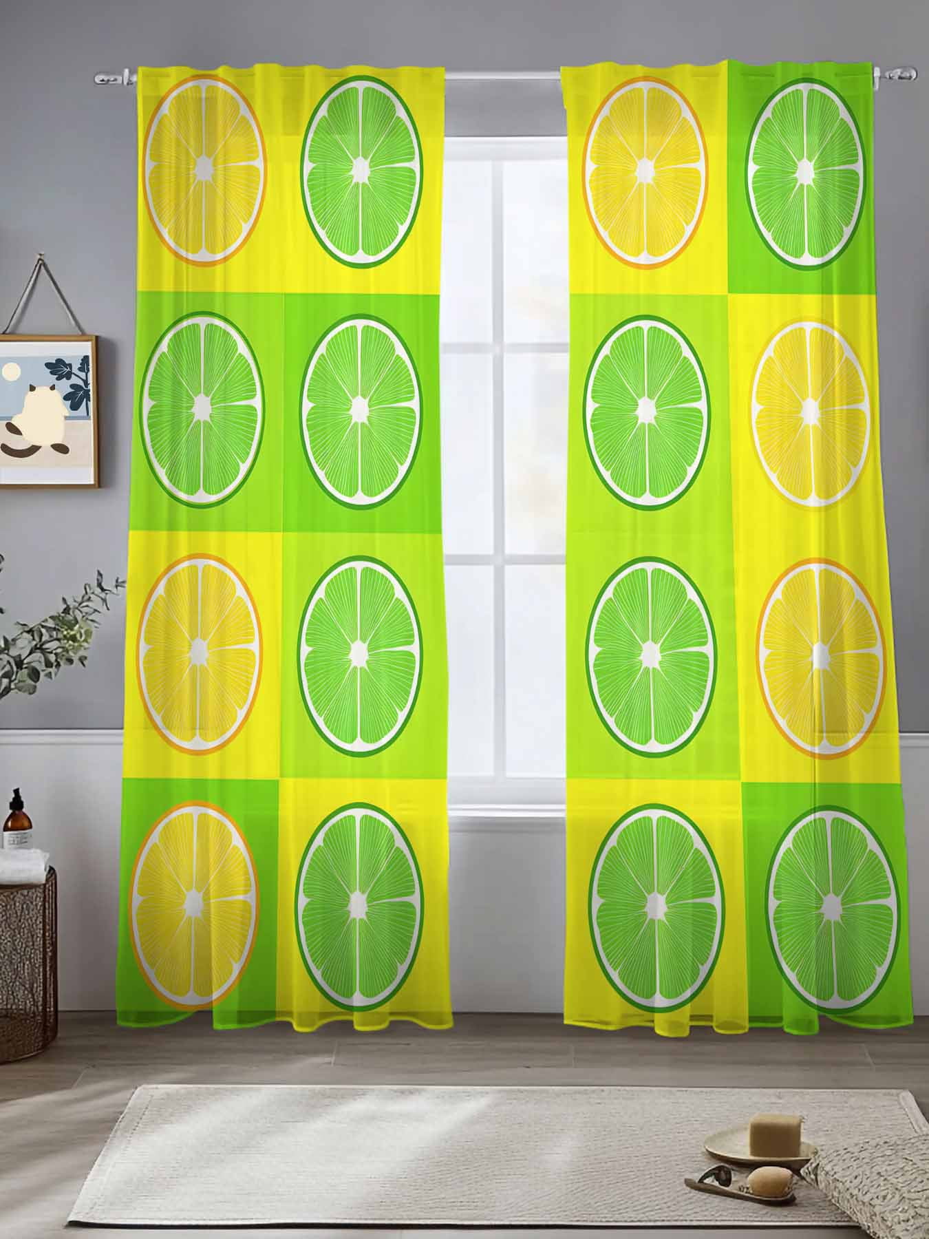 Green Summer Lemon Sheer Curtains for Living Room Bedroom Farmhouse ...