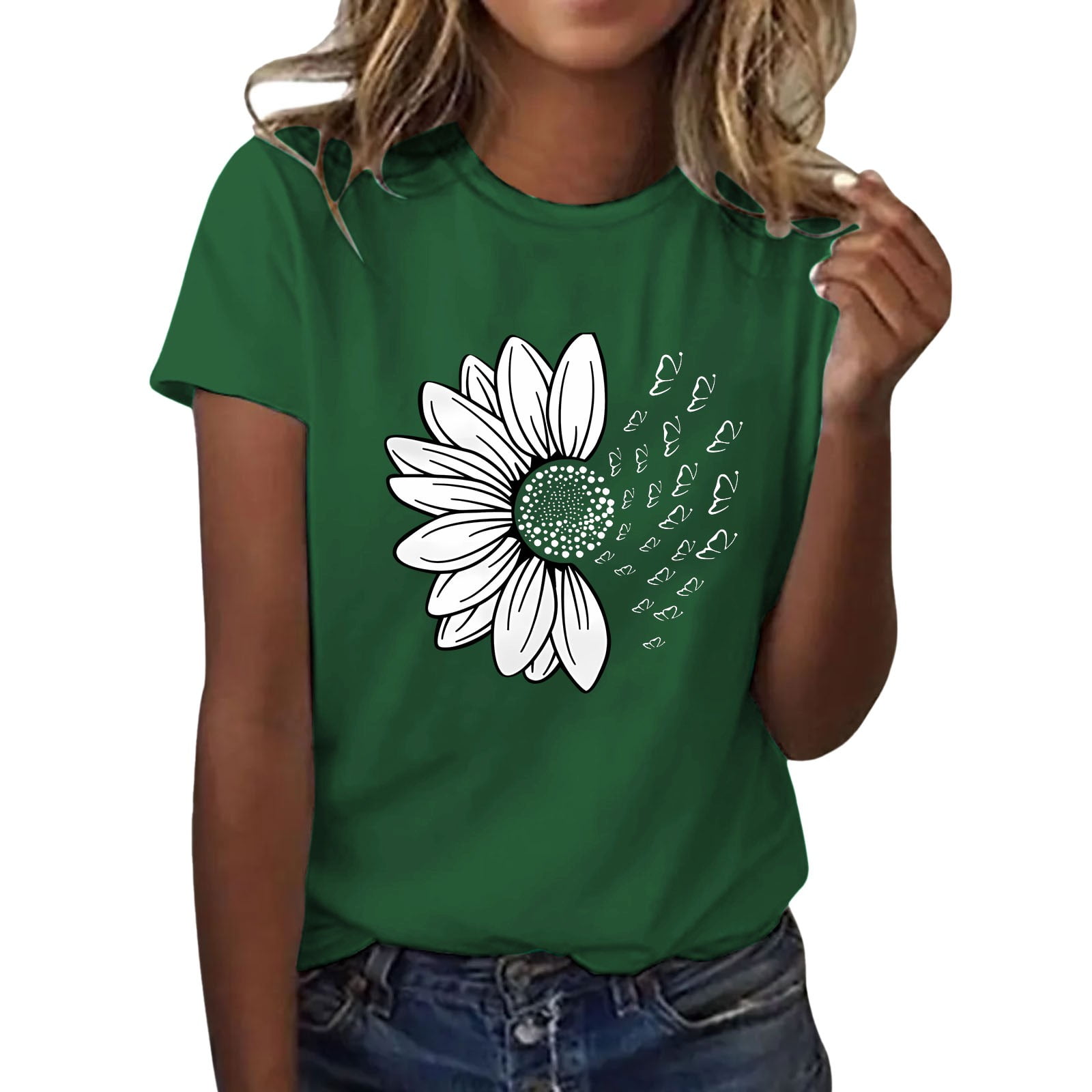 Green Summer Shirts for Women 2024, Polyester Womens Tops Dressy Casual ...
