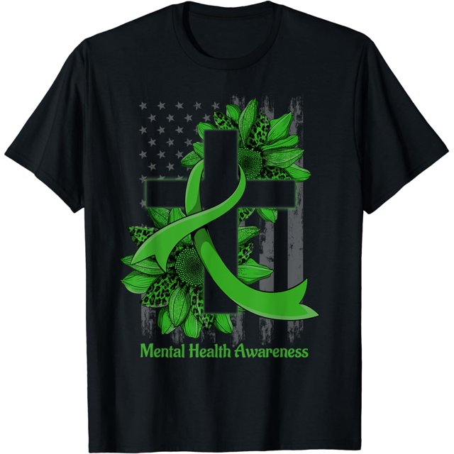 Green Sunflower Christian Cross Mental Health Awareness T-Shirt - Walmart.com