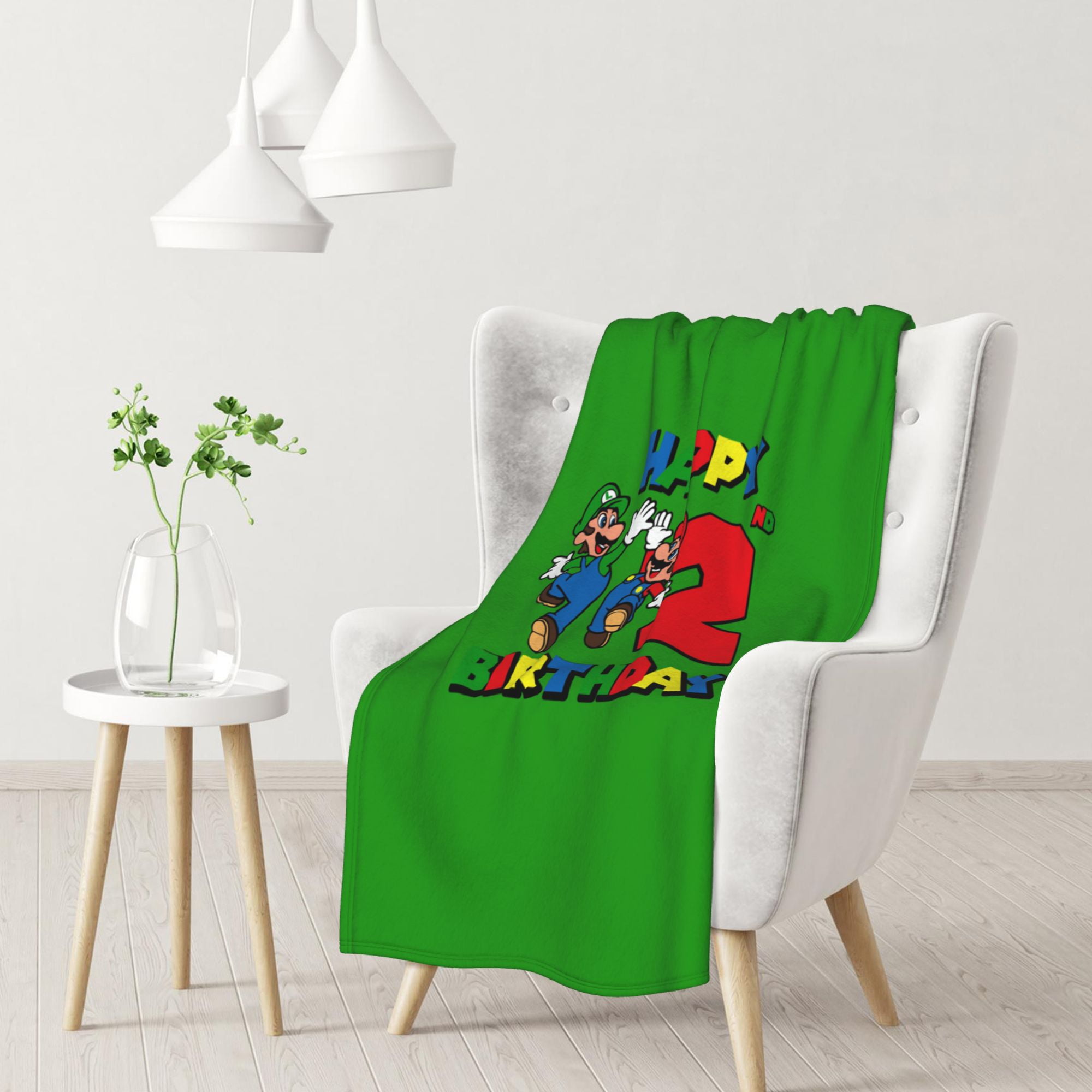Green Super Mario Happy Birthday 2nd Kid's Throw Blanket Plush 320GSM 30"x40" Throw Blanket for ...