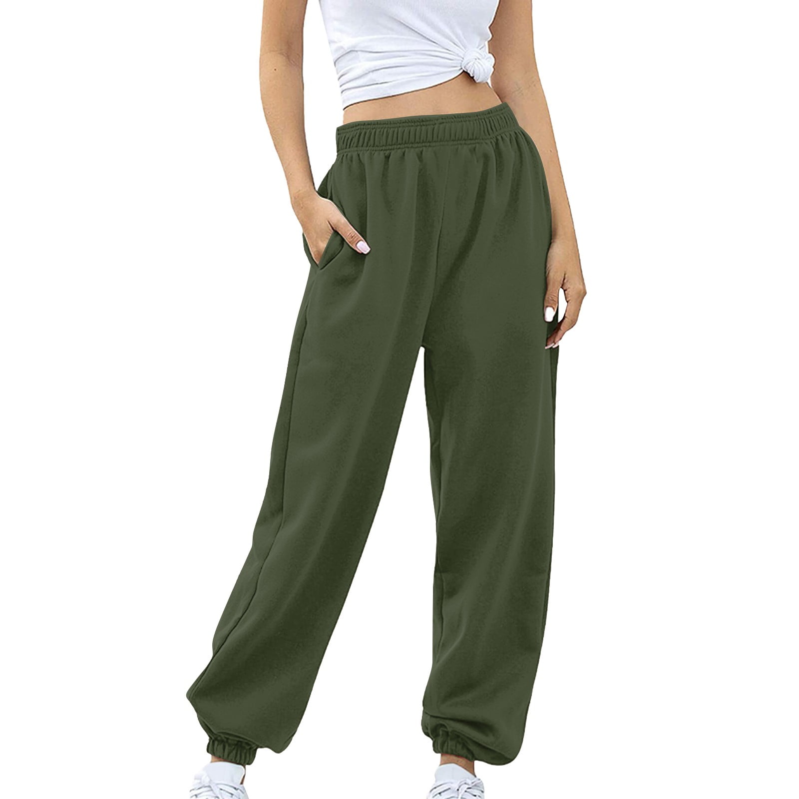 Green Sweatpants Women's Bottom Sweatpants No Drawstring Joggers Pants ...