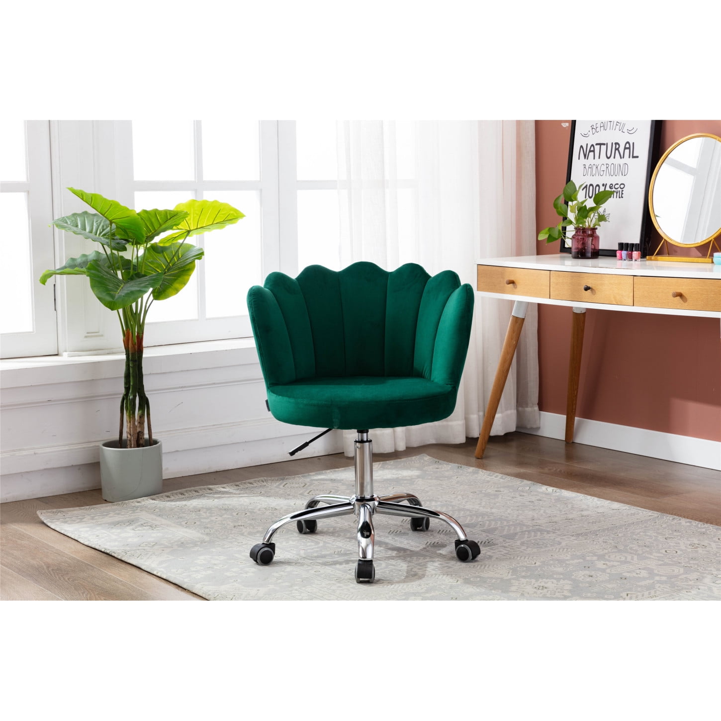 Green Swivel Shell Chair with Elegant Modern Leisure Design, Metal ...