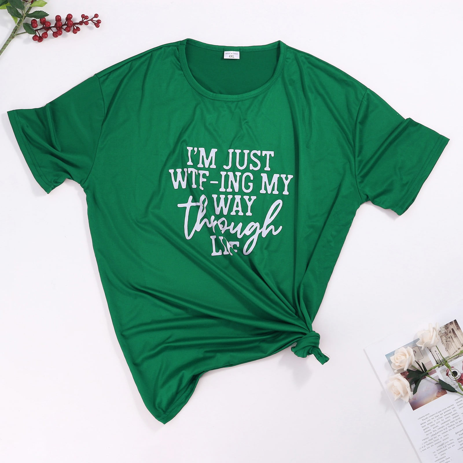 Green T Shirts For Womens Fashion Printed Plus Size O Neck T Shirts