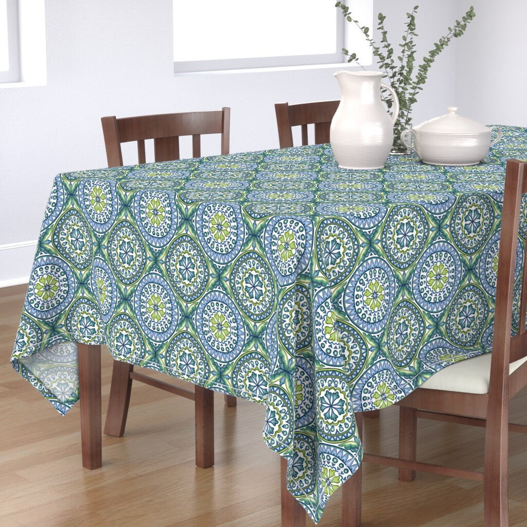 Green Tablecloth - Sicilian Tile- Blue Ocean Italian Italy Tile Sicily ...