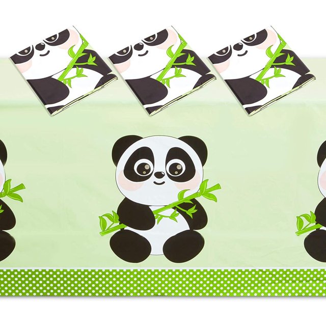 Green Tablecloth for Panda Birthday Party Decorations (54 x 108 in, 3 ...