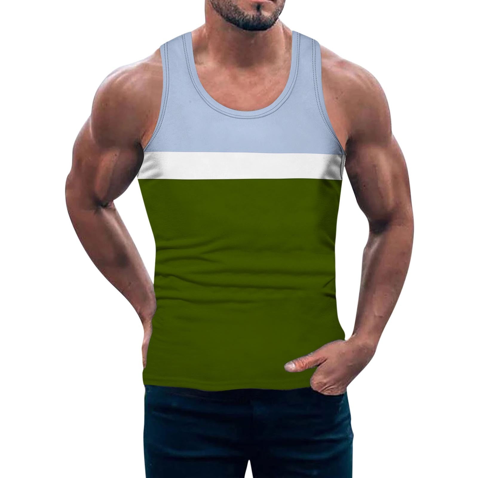Green Tank Tops Men Summer Striped Casual Beach Top Shirt Elegant ...