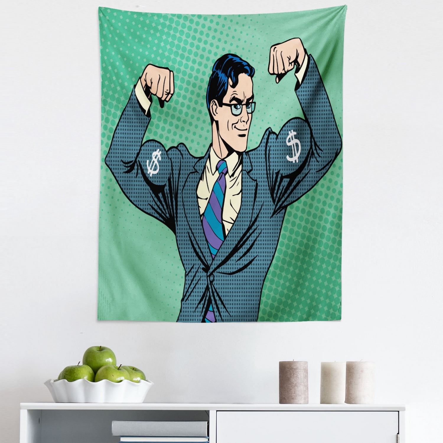 Green Tapestry, Pop Art Retro Style Manly Businessman with Currency ...