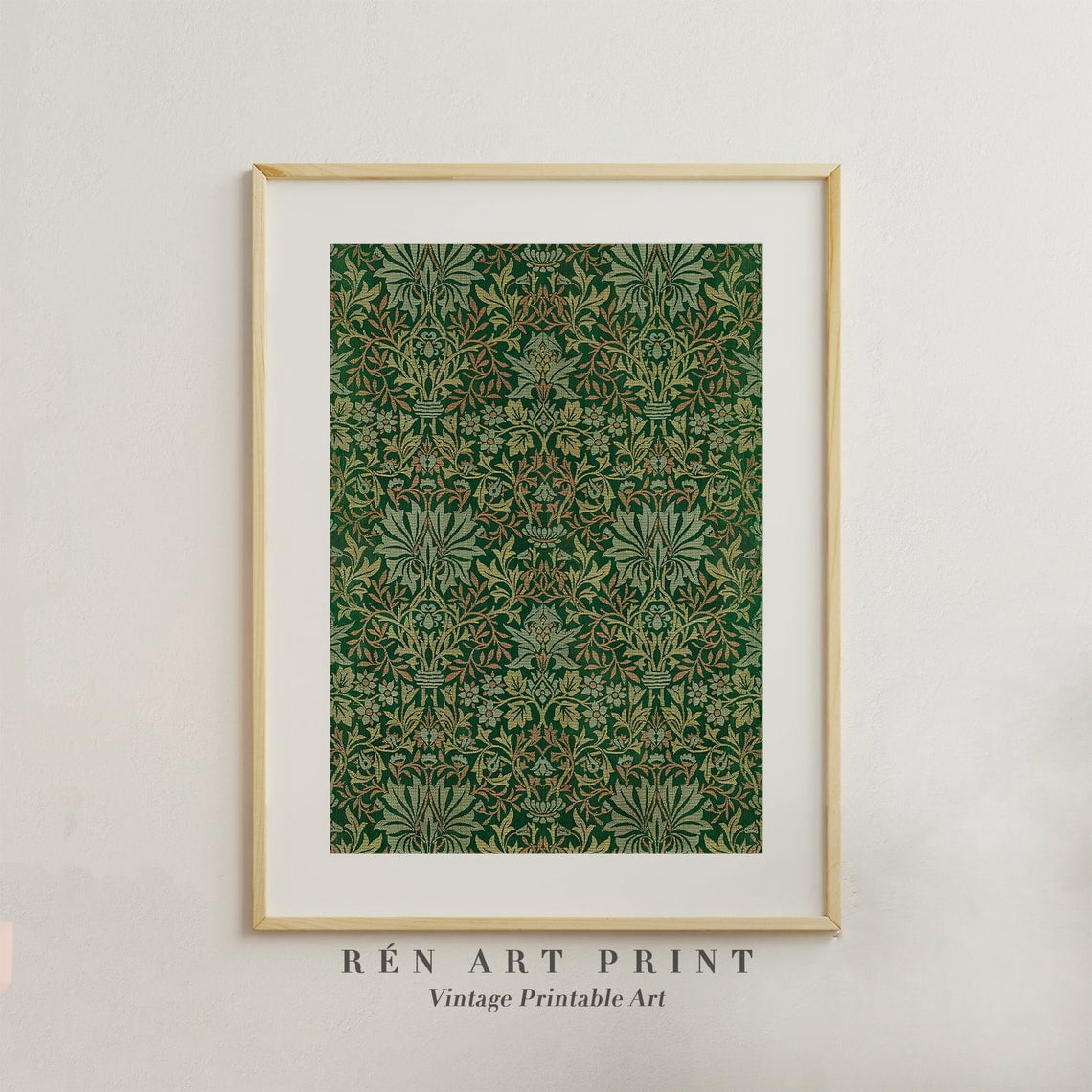 Green Tapestry Wall Art Vintage Floral Textile Pattern Poster ...