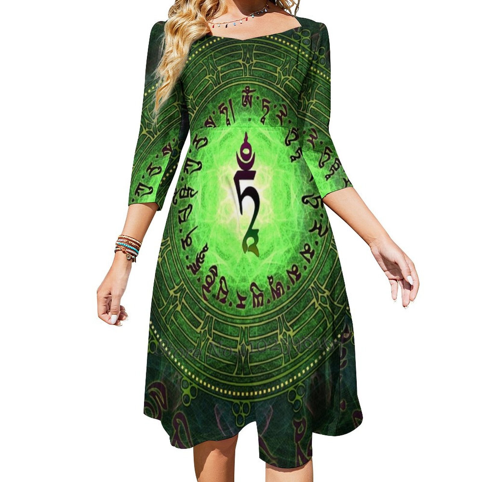 Green Tara Mantra-From Dangers And Suffering. Square Neck Dress Sweet ...