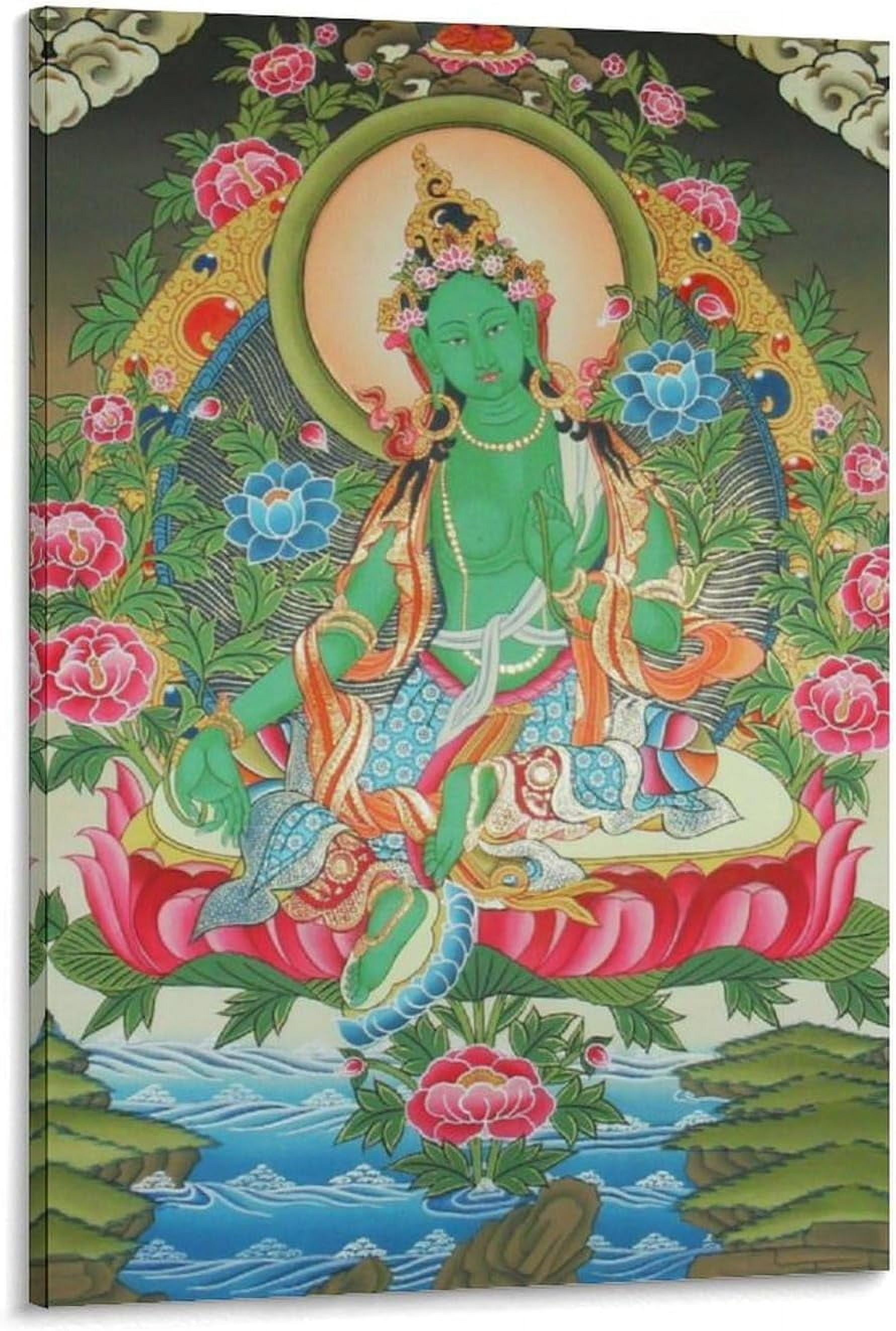 Green Tara Mother Goddess Tibetan Thangka Canvas Wall Art Prints Poster ...