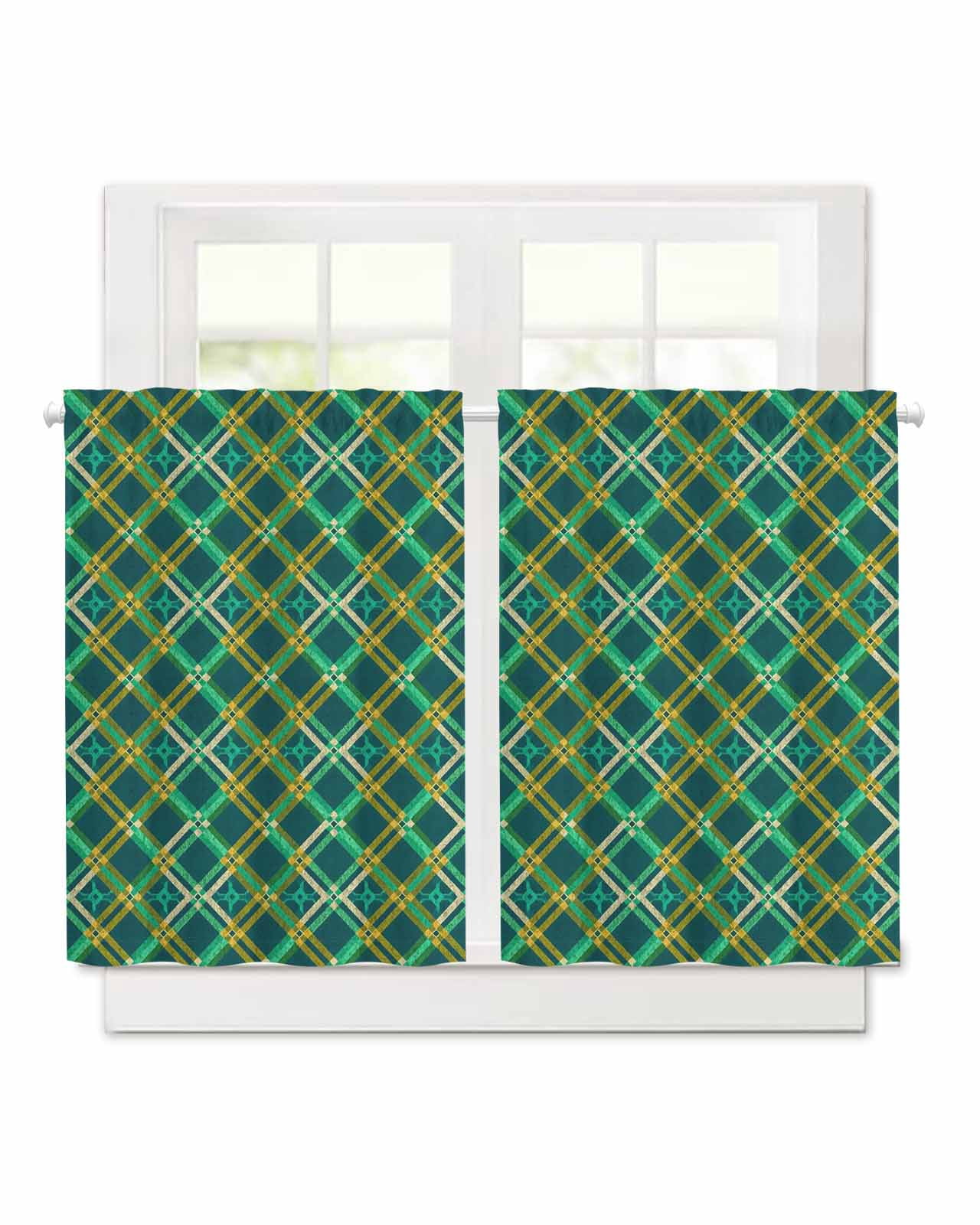 Green Tartan Vintage Plaid Short Blackout Curtains 36 Inch Long ...
