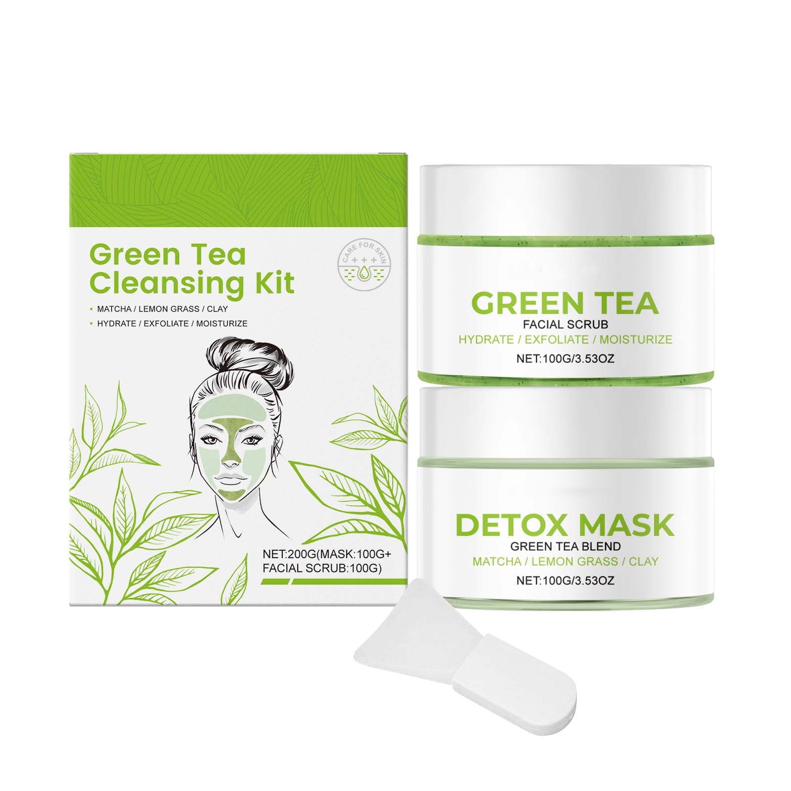 Green Tea Cleaning Set - Exfoliating Scrub & Purifying Mask for Healthy ...