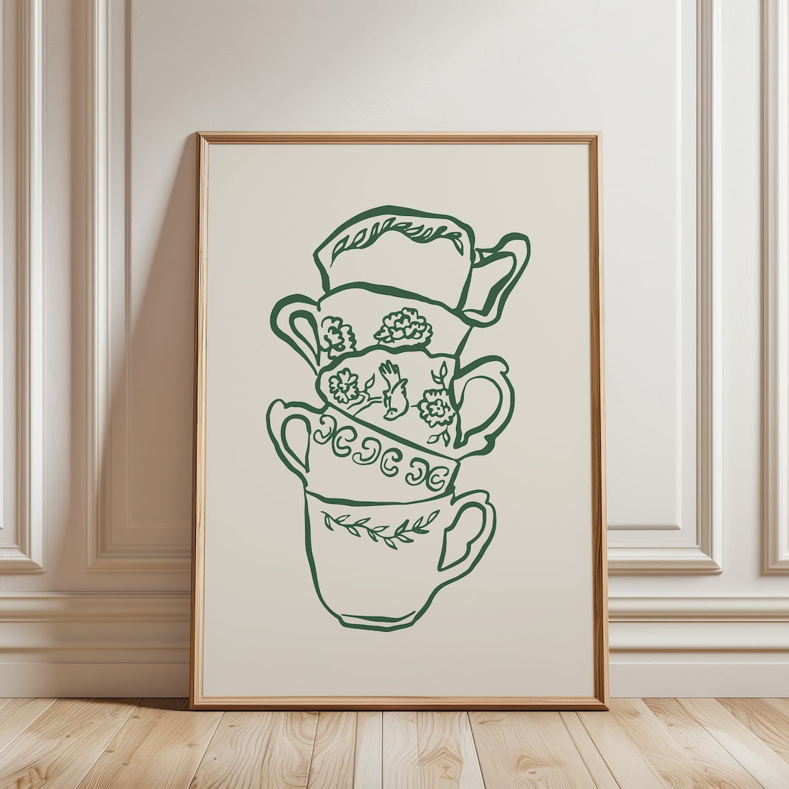 Green Tea Cup Poster Mid,Century Modern Kitchen Art Poster Decor ...