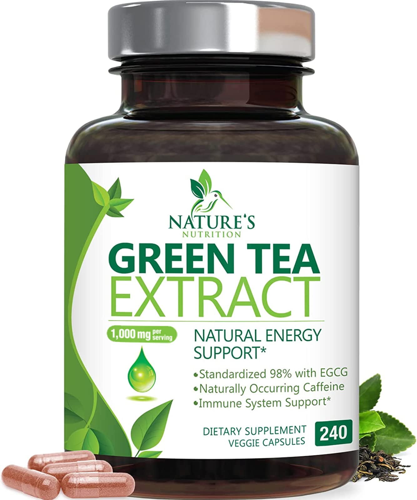 Nature's Nutrition Green Tea Extract Capsules 1000mg 98% EGCG Heart ...