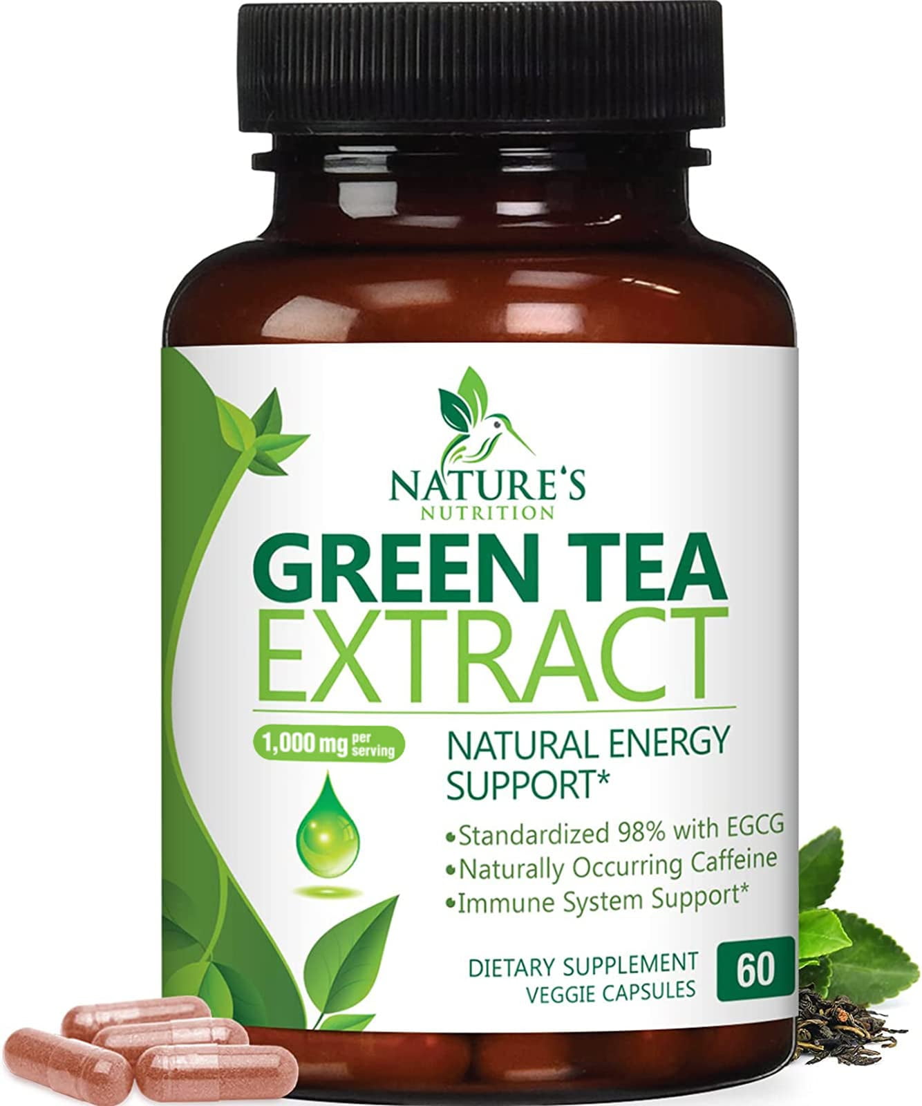 Nature's Nutrition Green Tea Extract Capsules 1000mg, 98% EGCG ...