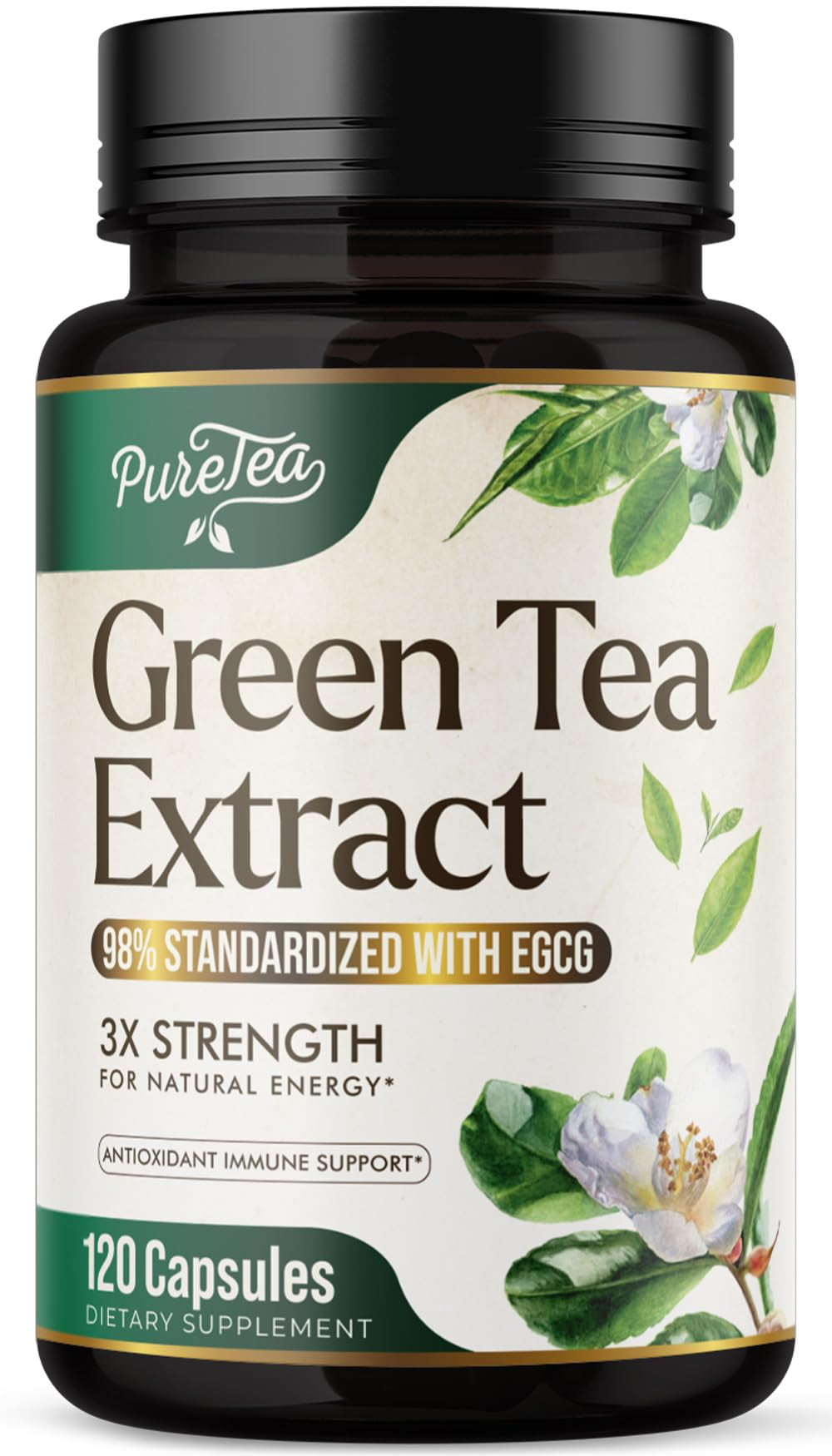 PureTea Green Tea 1000mg Capsules- Antioxidant, Heart Support with EGCG ...
