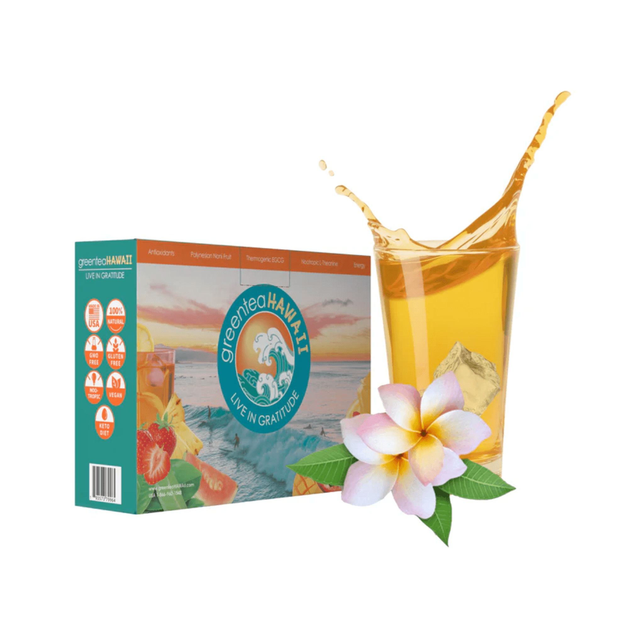 Organic Green Tea Hawaii - Natural Tea Powder with Noni, 60 Packets ...