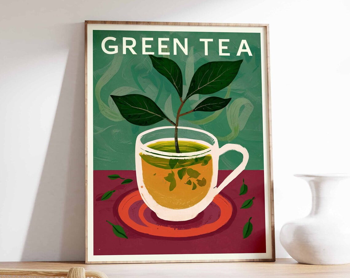 Green Tea Poster, Herbal Tea Print, Tea Art, Drink Poster, Kitchen ...
