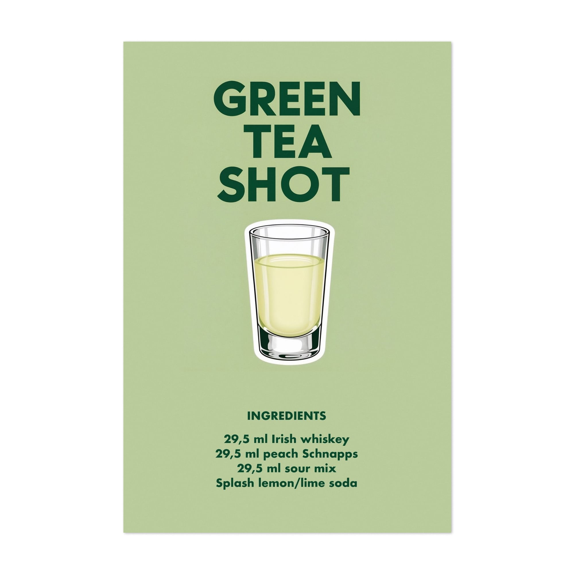Green Tea Shot - Illustration Cocktail Typography Kitchen Decor Quote ...