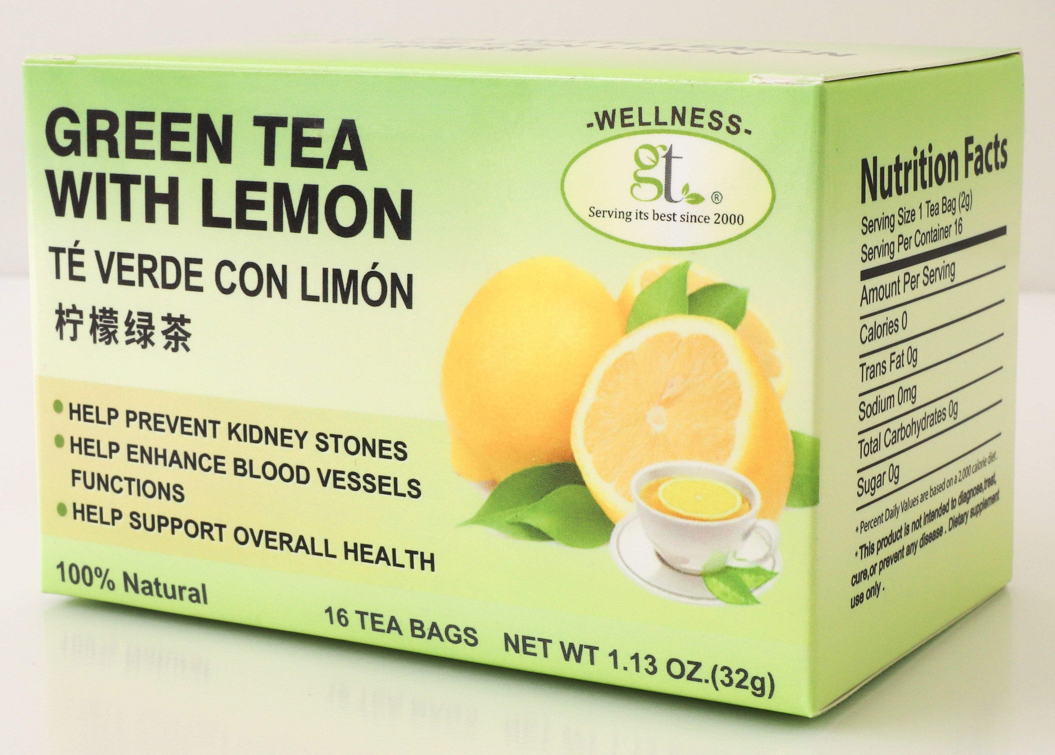 GT Green Tea With Lemon, 1.13 Ounce Box (16 Tea Bags) - Walmart.com