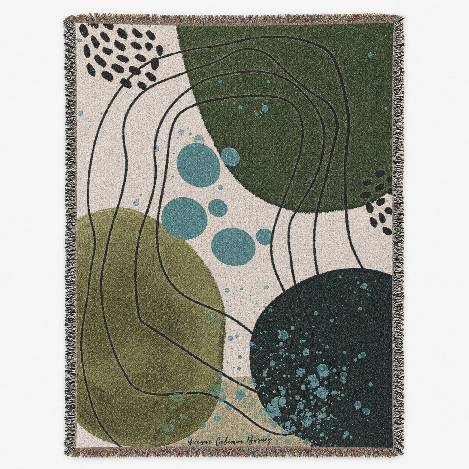 Green Teal Abstract Geometric Woven Blanket, 100% Cotton, Modern ...