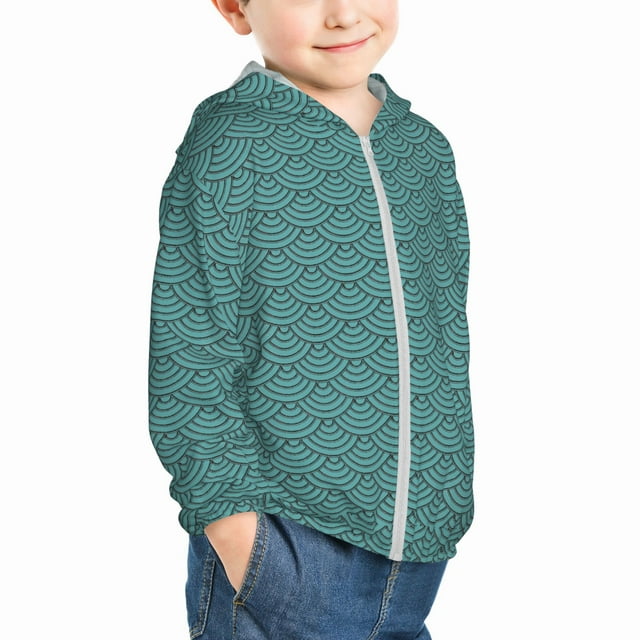 Green-Teal-Mermaid-Fish-Scales Kids Zip-Up Hoodie Girls Boys Sun Protection Jacket Hooded ...