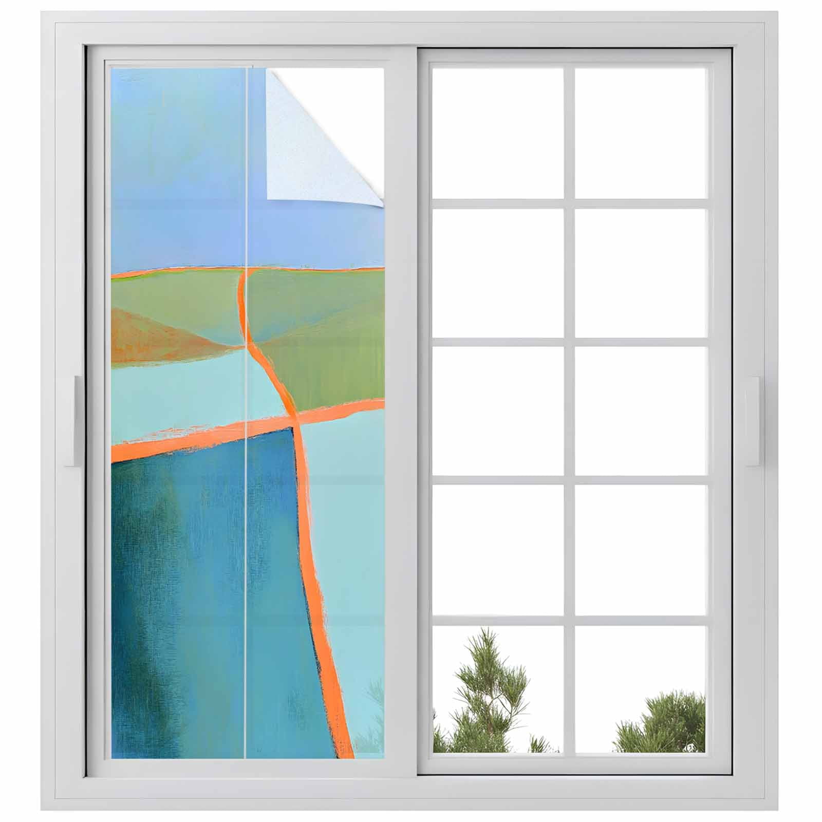 Green Teal Orange Window Privacy Film, Modern Oil Painting Abstract ...