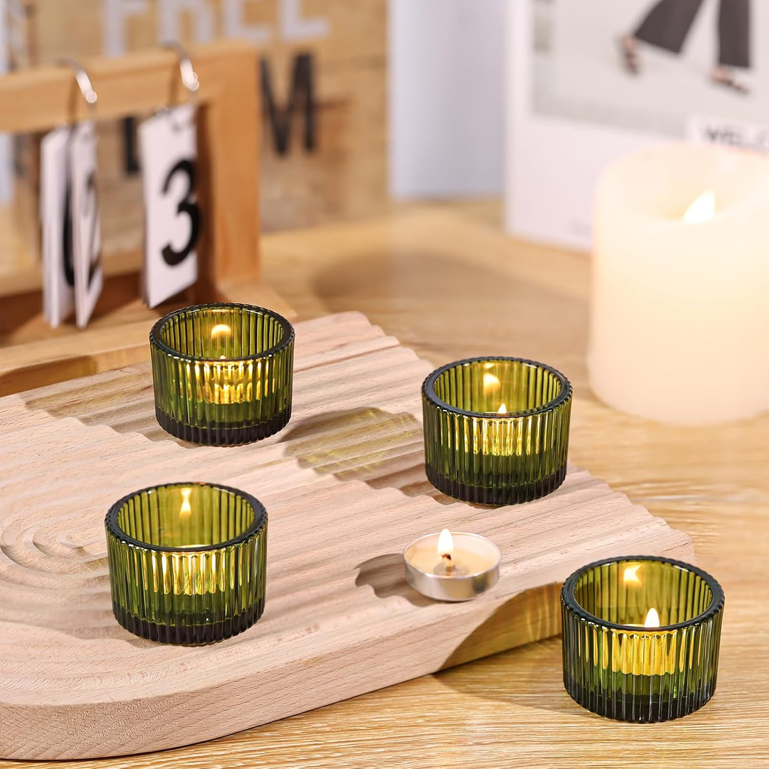 Green Tealight Candle Holder Set of 12, Small Votive Candle Holders for ...