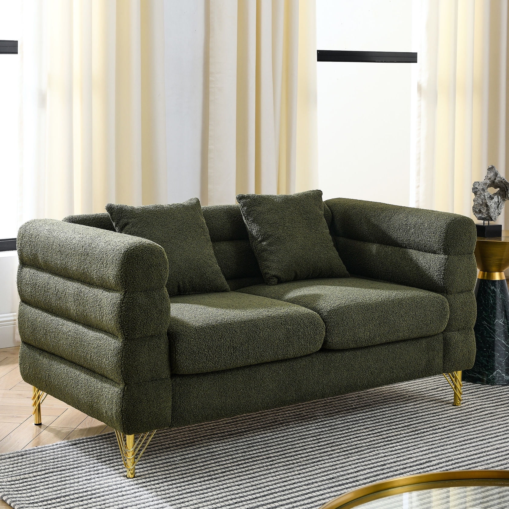 Green Teddy Fabric 2 Seater Sofa / Streamlined Shape for Modern Living ...