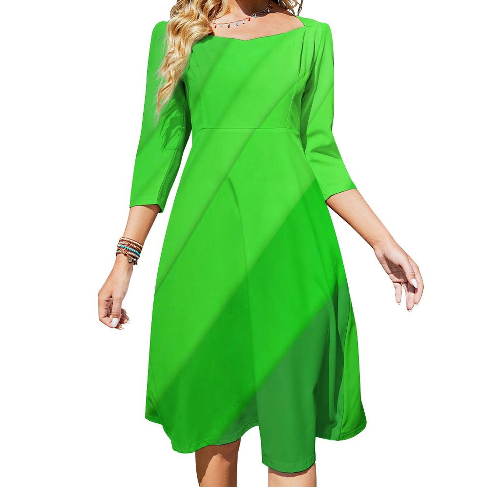 Green Texture Background Women's 3/4 Sleeve Dresses Elegant A-Line Midi ...
