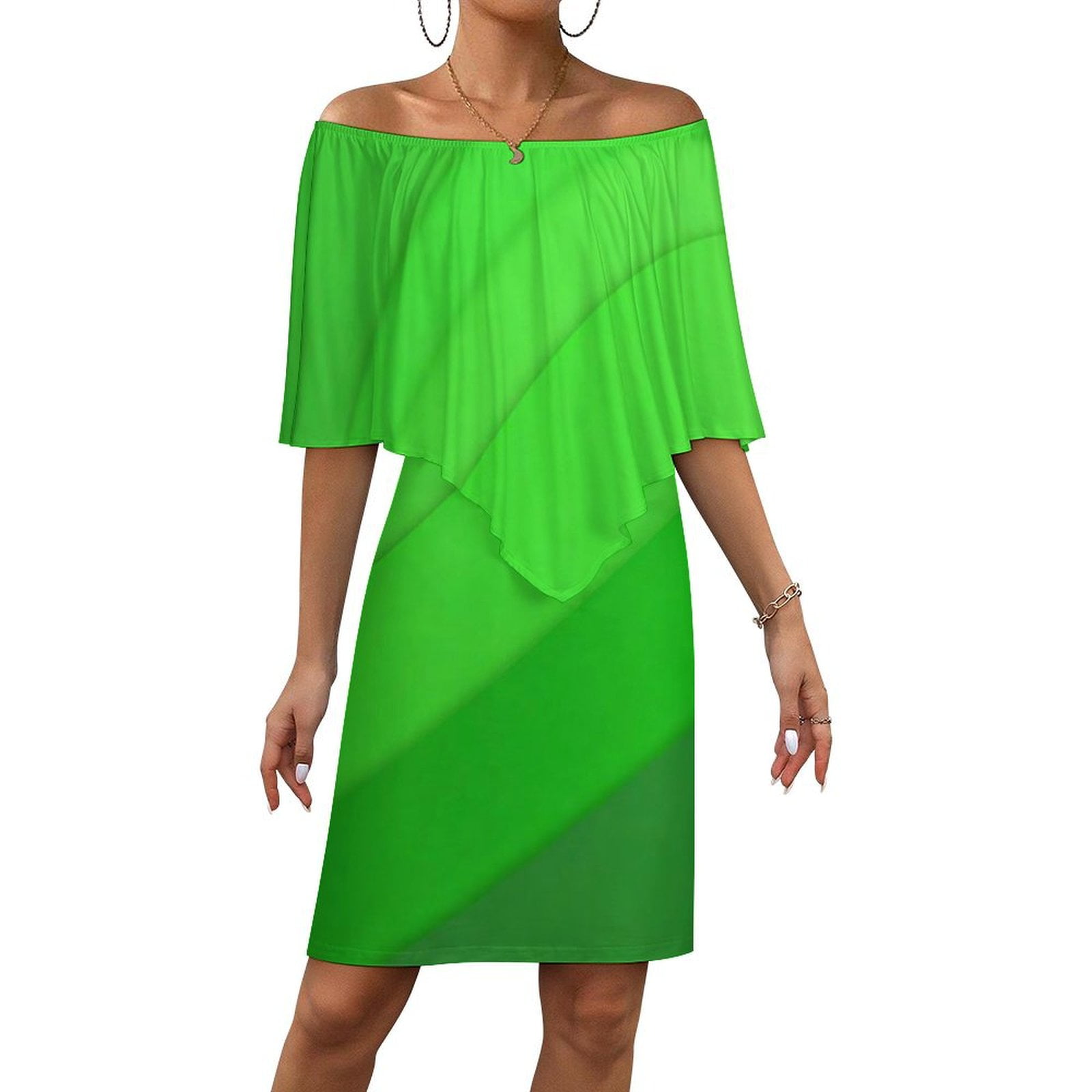 Green Texture Background Women's Off The Shoulder Ruffles Summer ...