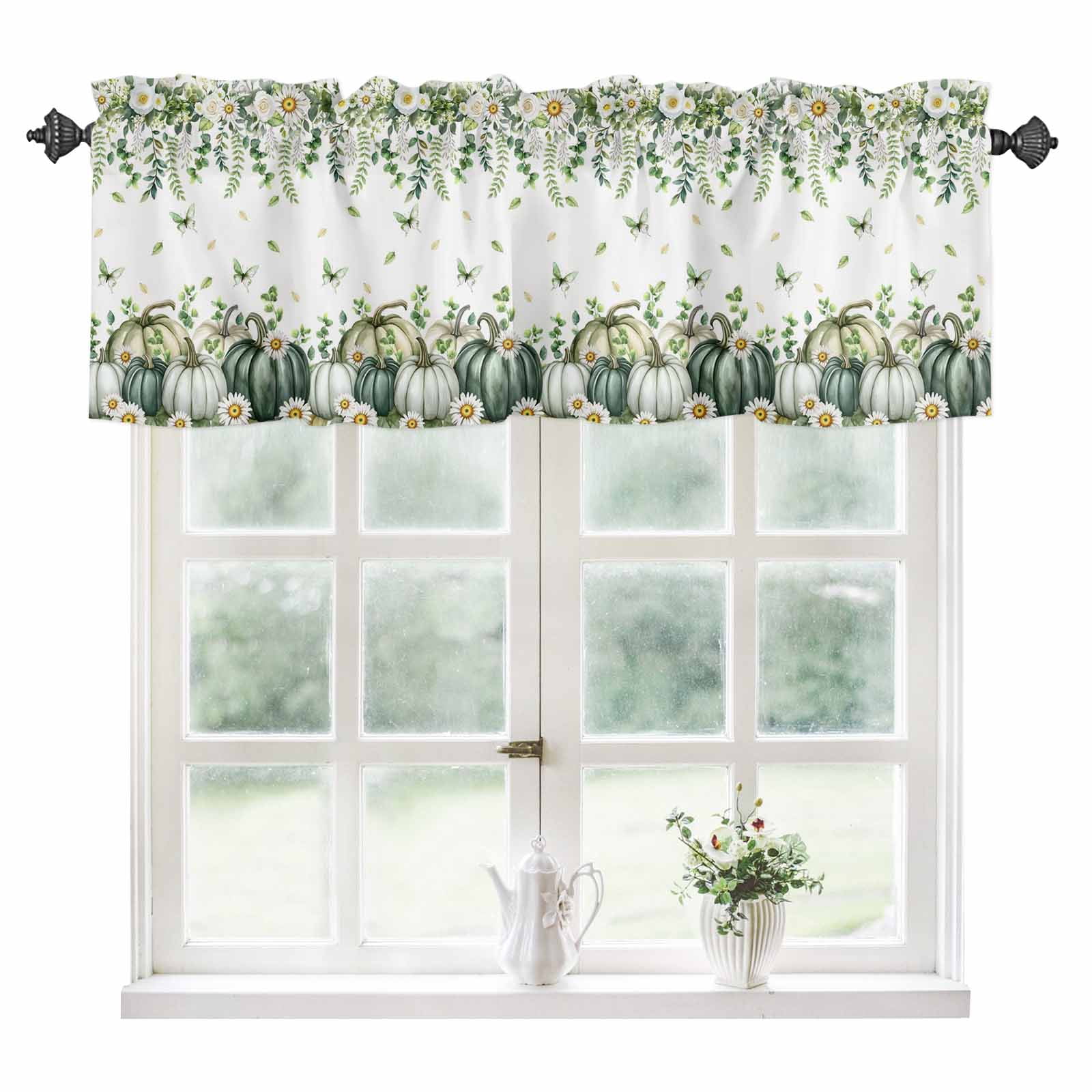Green Thanksgiving Pumpkin Kitchen Valances for Windows 42x12 Inch ...