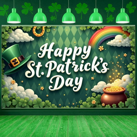 Green Theme St. Patrick's Day Banner Shamrock Pattern Festival Display ...