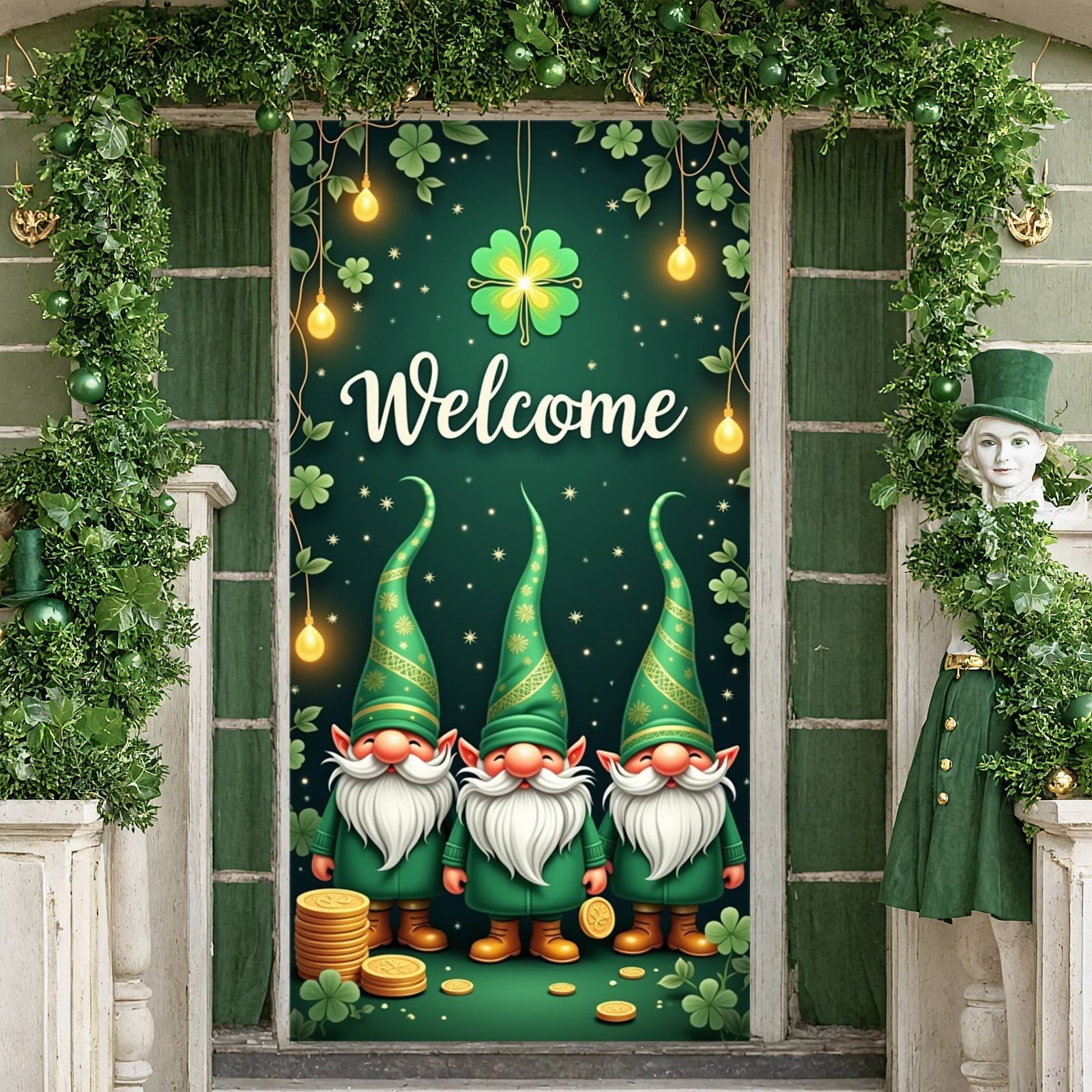 Green Theme Welcome Banner Gnome Pattern St. Patrick's Day Display ...