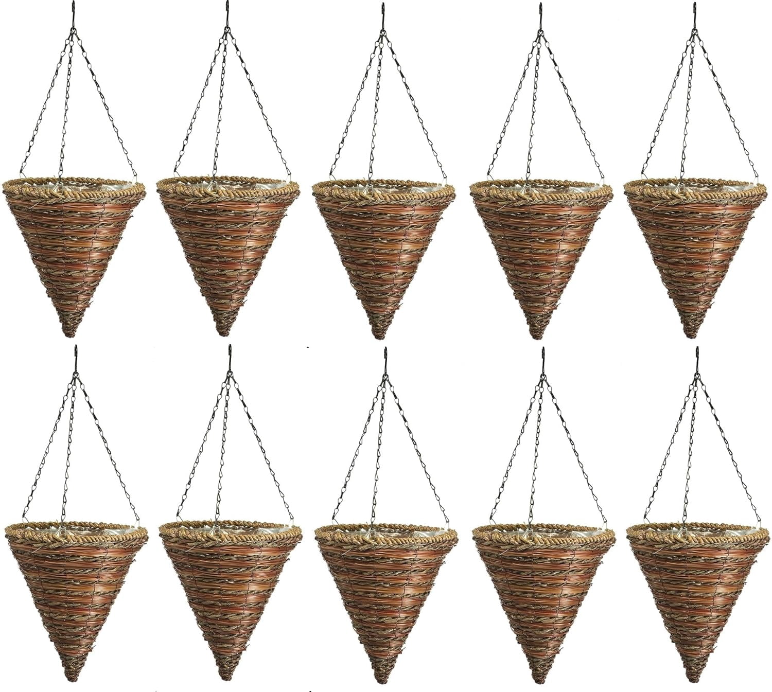 Green Thumb 12" Inch Rope & Fern Cone Shaped Hanging Basket Planter ...