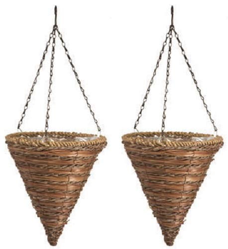 Green Thumb 12" Inch Rope & Fern Cone Shaped Hanging Basket Planter ...