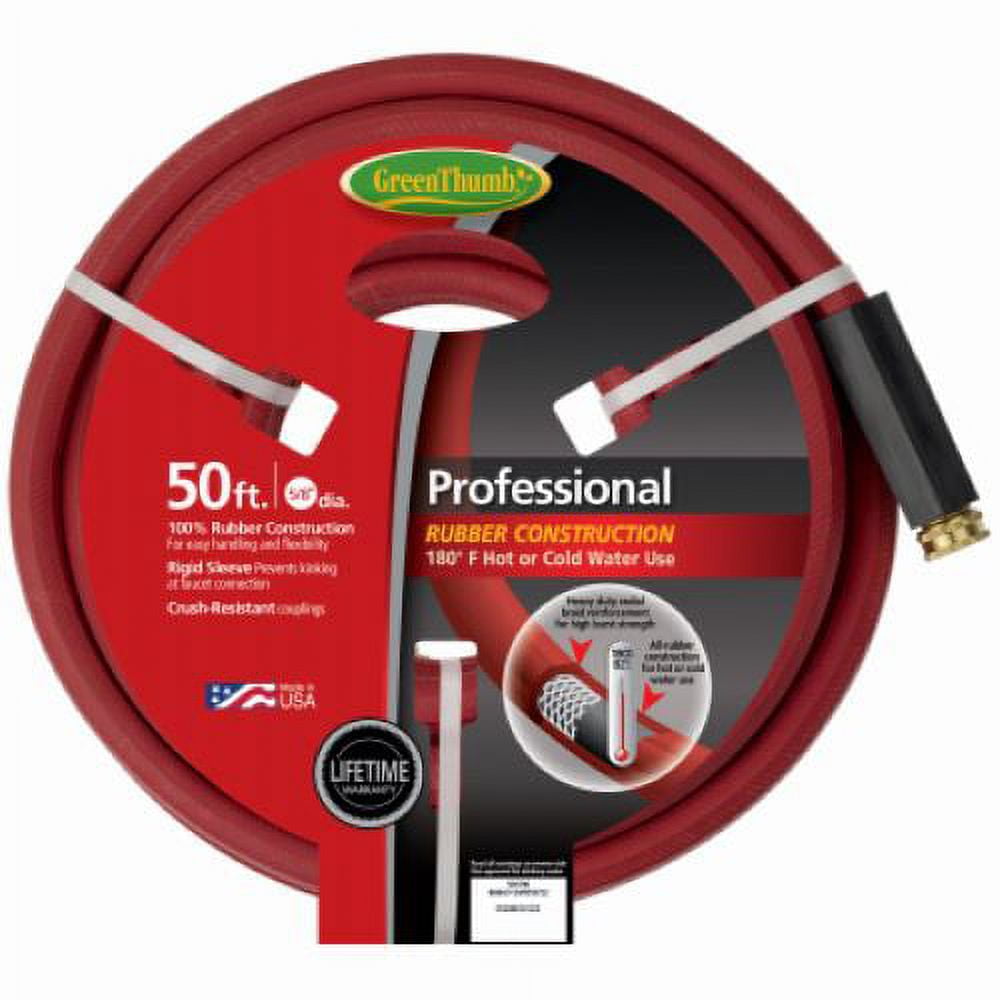 Green Thumb 8696GT-50 5/8" x 50' Professional Red Rubber Hot Water ...