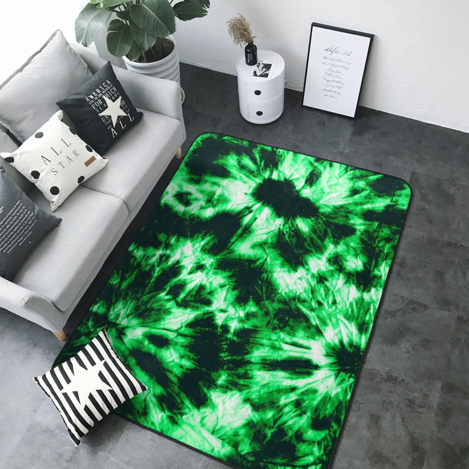Green Tie Dye Area Rugs for Living Room Bedroom, 5x7 Soft Throw ...