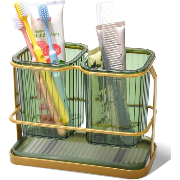 Green Toothbrush Holders for Bathrooms, 2 Cups Toothbrush Holders Wall ...