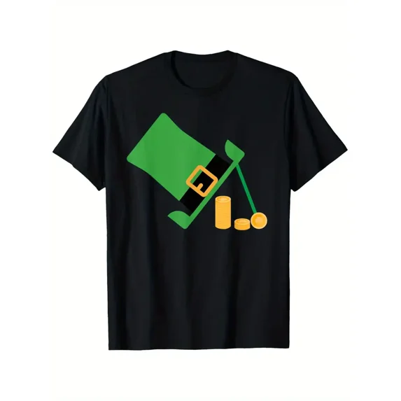 Green Top Hat & Gold Coins Graphic Unisex Short Sleeve St Patrick's Day ...