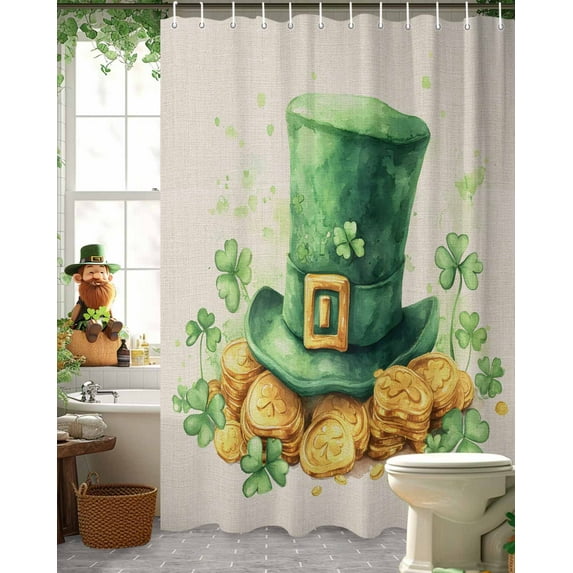 Green Top Hat Shower Curtain, 36" x 72", Shamrock Retro St. Patrick's ...