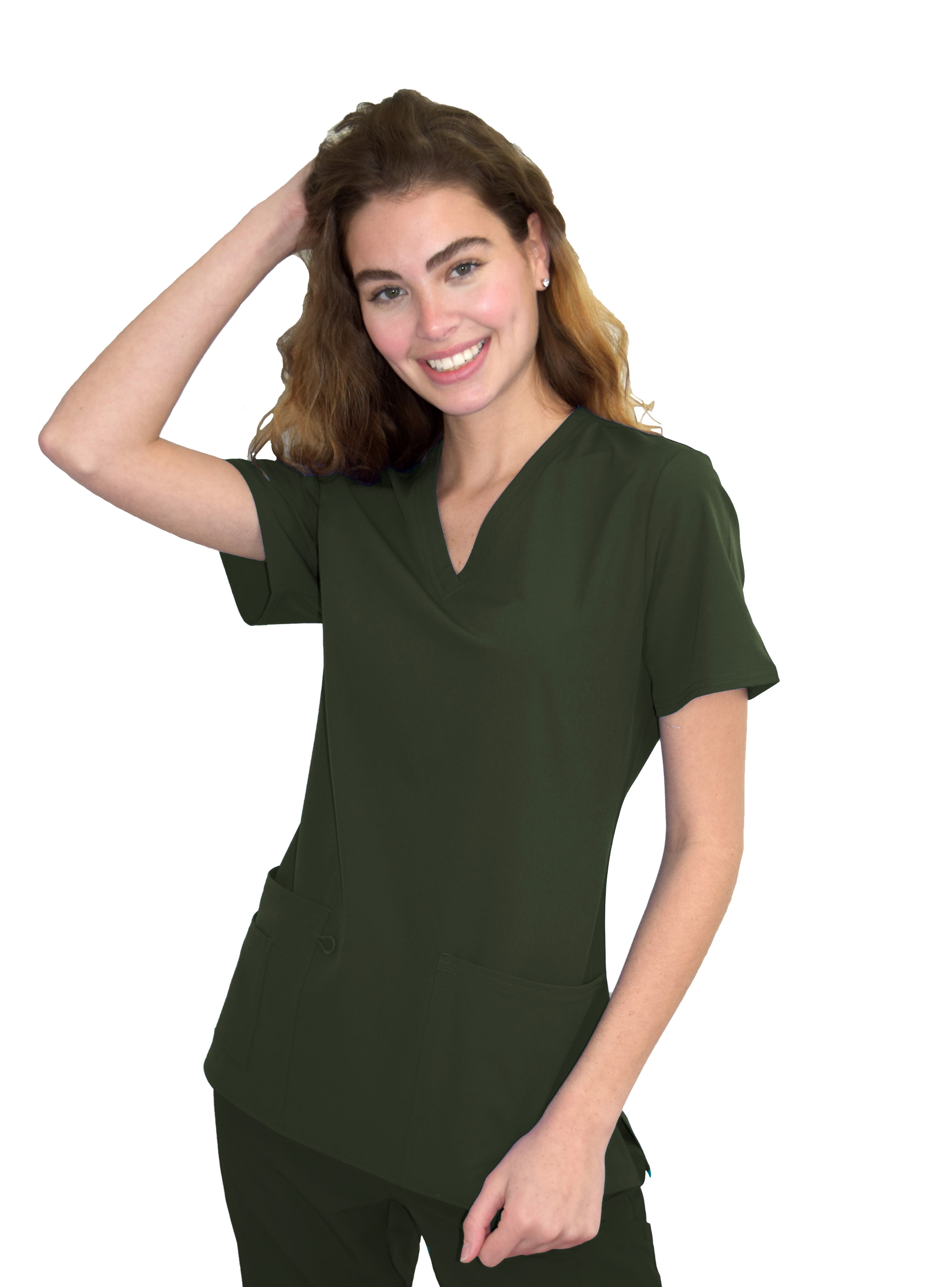 Green Town Scrubs for Women - 4 Pocket V-Neck Scrub Top, Stretch Fabric ...