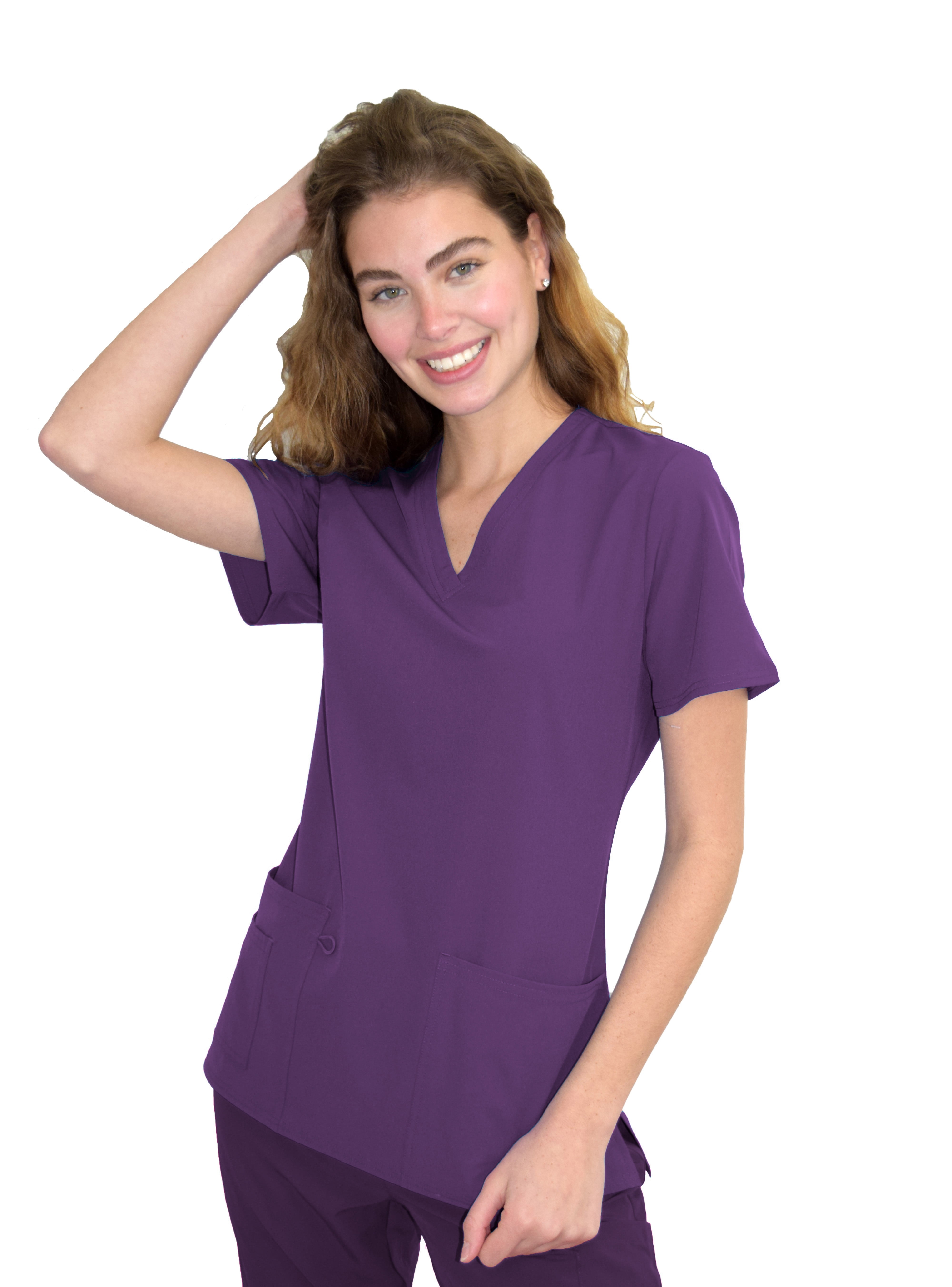 Green Town Scrubs for Women - 4 Pocket V-Neck Scrub Top, Stretch Fabric ...