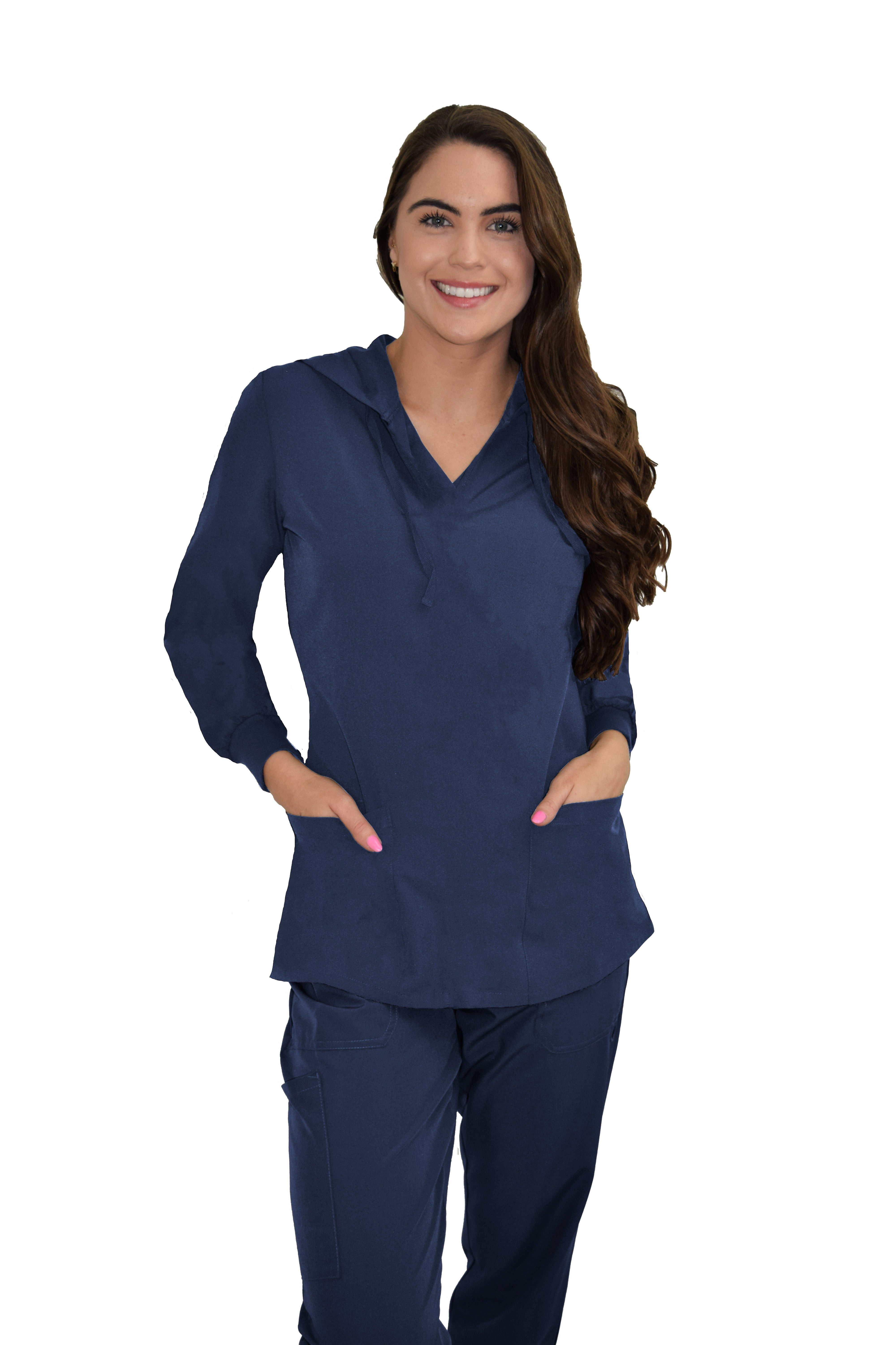 Green Town Scrubs for Women - Hoodie Pull-Over Scrub Jacket, 4 Pockets ...